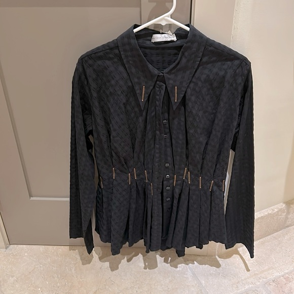 palmer//harding | Tops | Nwt Designer Navy Blouse With Brown Thread ...
